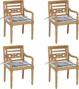 vidaXL Židle Batavia 4 ks s poduškami masivní teakové dřevo [3073305] Barva: Vzor šedá kostka