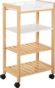 HOMCOM Kuchyňský vozík Služební vozík 4 úrovně s vyjímatelným tácem Univerzální kolečka 40x30x76 cm Bílý dřevěný | Aosom