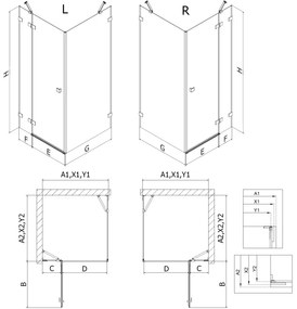 Mexen Lunar, výklopný sprchový kout levý 80 x 80 cm, 8mm čiré sklo, bílý profil, 834-080-080-20-00-L