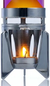Mathmos Fireflow R1 Silver, originální lávová lampa stříbrná s čirou tekutinou a černou lávou, pro čajovou svíčku, výška 24cm
