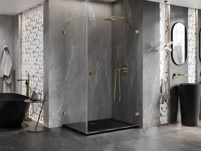 Mexen Lunar-B, pravostranný výklopný sprchový kout 100 x 90 cm, 8mm čiré sklo, zlatý profil, 832-100-090-50-00-P