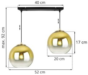 Závěsné svítidlo BERGEN GOLD, 2x zlaté/transparentní skleněné stínítko (fi 20cm)