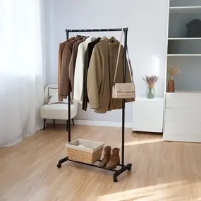 Compactor Essential černá / Stojan na šaty / kovový / kolečka / 78,5 ×