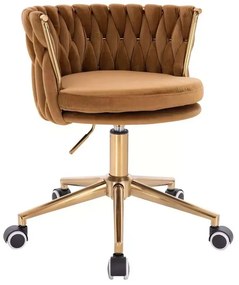 LuxuryForm DESIGN Otočná židle LYON VELUR na zlaté podstavě s kolečky - medová