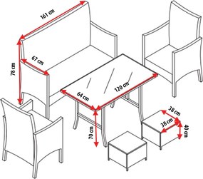 BPS-koupelny Zahradní ratanový set HYD-MAS-BL, černá/tmavě šedé čalounění