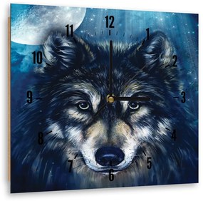 Gario Hodiny na zeď Vlk a Měsíc Rozměry: 40 x 40 cm