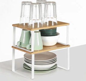 Set dvou stohovatelných poliček bambusové AUK-E1002 WT (2 ks)