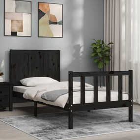 vidaXL Rám postele s čelem 90 x 200 cm masivní dřevo [3192608] Barva: Černá