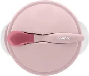 KikkaBoo Miska s přísavkou, víčkem a lžičkou s tepelným senzorem Pink