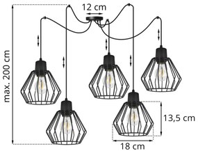 Závěsné svítidlo Nuvola Spider 2, 5x černé drátěné stínítko