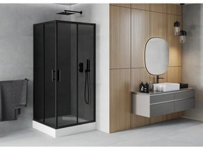 Mexen Rio, čtvercový sprchový kout 90(dveře)x90(dveře)x190 cm, 5mm šedé sklo, černý profil + bílá sprchová vanička RIO, 860-090-090-70-40-4510
