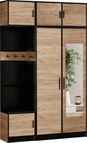 Šatní skříň s nástavcem ROJ 13 dub Craft zlatý + ecoskóra černý