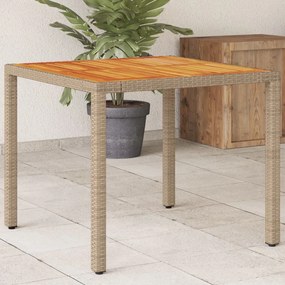 Zahradní stůl béžový 90 x 90 x 75 cm polyratan akáciové dřevo - Default Title