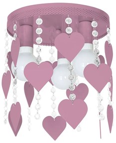 Dětské stropní svítidlo Corazon, 1x křišťálové/růžové kovové stínítko, p