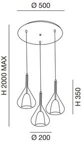 Fabas 3481-47-297 Lila, závěsné svítidlo z čirého, jantarového a šedého skla, 3x40W E27, průměr 50cm
