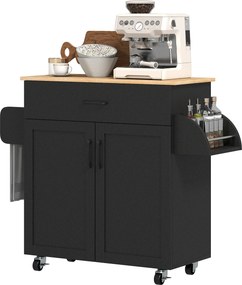 HOMCOM kuchyňský vozík s velkým úložným prostorem, zásuvkou, skříňkou se 2 dveřmi a výškově nastavitelnou policí 105 x 36 x 85 cm, černý
