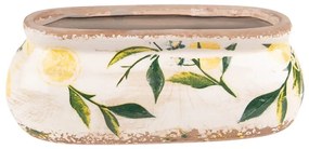 Béžový keramický oválný obal na květináč s citróny Lemonio S – 18x7x7 cm