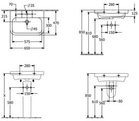 Villeroy & Boch ARCHITECTURA - Umyvadlo 650x470x180 mm, bez přepadu, bílé Alpin CeramicPlus 418866R1