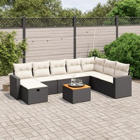 9dílná zahradní sedací souprava s poduškami černá polyratan 3264871