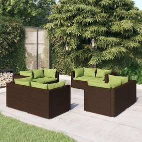 vidaXL 8dílná zahradní sedací souprava s poduškami polyratan [3101554] Barva: Hnědá a zelená