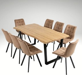 Vikio Jídelní set pro 8 osob 180x90 cm dub noha U béžová židle VJS158-8BE-S