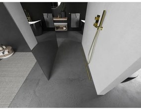 Mexen Kioto, sprchová zástěna Walk-In 100 x 200 cm, 8mm sklo vzor zrcadlo, zlatý matný profil, 800-100-002-55-50