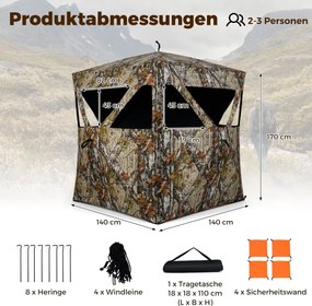 Costway Hunting Blind 2-Person Pozemní stan s tichým posuvným oknem Přenosný