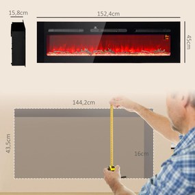 HOMCOM Elektrický krb s nástěnným držákem a dálkovým ovládáním, umělé polena a krystaly, výkon 1800W, černá 820-422V93BK