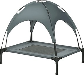 PawHut Vznesená Postel pro Psy s Šešlonem, Psí Postel, Venkovní Postel pro Psy s Stříškou, Prodyšná, Taftová Tkanina pro Kempování Šedá 76 x 61 x 73 c