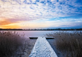Fototapeta - Zamrzlé jezero, Ełk, Mazury, Polsko (245x170 cm)