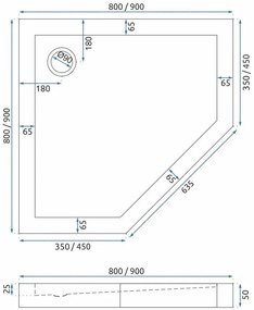 Pětiúhelníkový sprchový kout REA DIAMOND 90x90 cm, zlatý/transparent + vanička Diamond černá