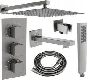 Mexen Cube DR02 podomítkový vanový a sprchový set s hlavovou sprchou 25x25 cm (7v1), grafitová, 77503DR0225-66