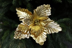 Zlatá lesklá vánoční růže 24cm
