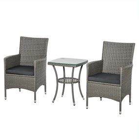 Souprava zahradního nábytku Outsunny Poly Rattan, venkovní lounge nábytek na balkon pro 2 osoby, 3-dílná sedací souprava, 2 křesla, stůl a polstry, za