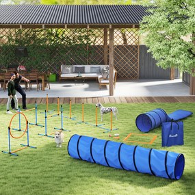 Agility set pro psy 11dílné agility vybavení pro psy se 2 tunely Výškově nastavitelný skákací kruh a překážky Slalomová tyč