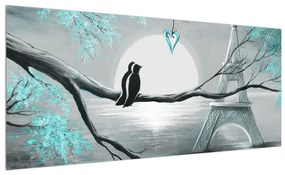 Obraz dvou ptáků a Eiffelovy věže (100x40 cm)