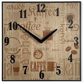 Dřevěné hodiny s nápisy coffe