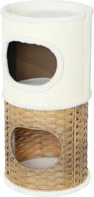 PawHut Škrabací Barevný Válec 80 cm Vysoký Ø 40 cm Třípatrový Kočičí Válec s Plyšovým Okrajem, Kočičí Doupě, Škrabací Sloupek pro Kočky Střední Veliko