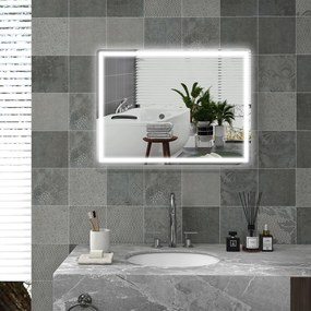 HOMCOM Stmívatelné osvětlené koupelnové zrcadlo 80x60 cm s paměťovou funkcí a povrchem proti zamlžení pro moderní koupelny | Aosom.de
