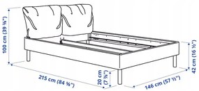 IKEA SAGESUND Čalouněný rám postele Diserod hnědý/Lonset 140x200 cm