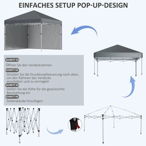 Skládací altán Outsunny 2,97 x 2,97 m s bočními stěnami, kempinkový stan s UV ochranou, párty stan s pytlem na písek, tmavě šedá ocel pro zahradu a t…