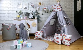 Dětský stan TEEPEE (TÝPÍ) HASIČI s doplňky - šedý/bílý