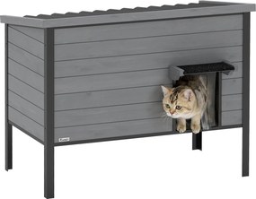 PawHut voděodolný dřevěný kočičí domek se sklápěcí střechou a vyjímatelnou podlahou, 85 x 55 x 70 cm – venkovní / vnitřní úkryt pro 1–2 kočky (až 12 k