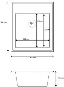 Gamma Modern 4050, 1-komorový granitový dřez 400x500x180 mm, černá se zlatými body, GMA-ZM-4050-GD