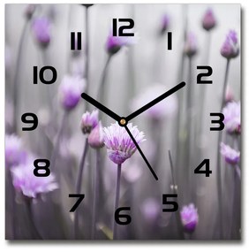 Wallmuralia Skleněné hodiny čtverec Květy pažitky 30x30 cm