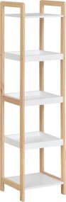 HOMCOM Bambusový koupelnový regál se 3 koši a 2 policemi dim. 32D x 30Š x 130V cm Béžový/Bílý | Aosom