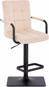 LuxuryForm DESIGN Barová židle VERONA BLACK VELUR na černé hranaté podstavě - krémová