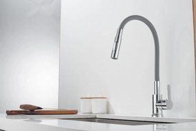 Gamma Flex 4000, stojánková dřezová baterie s flexibilním ramenem, 2-funkční výtok, šedá-chrom, GMA-BFX-4000G
