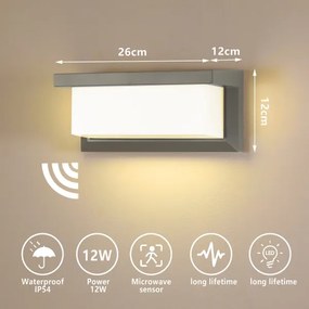 Brilagi-LED Venkovní nástěnné svítidlo se senzorem BRICKY LED/12W/230V šedá IP54