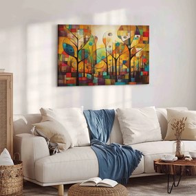 Obraz na akrylovém skle Colorful Forest - A Geometric Composition Inspired by Klimt’s Style [Glass]